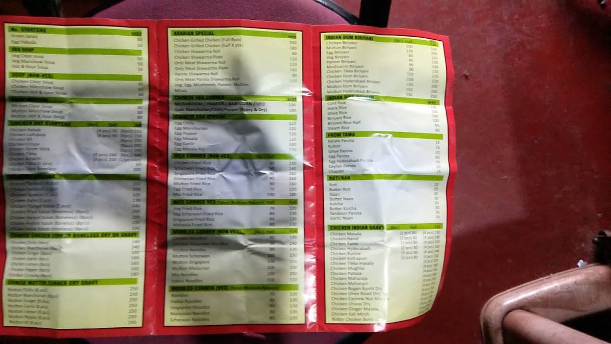 Menu at Red Chilli hut Hotel, Mangaluru