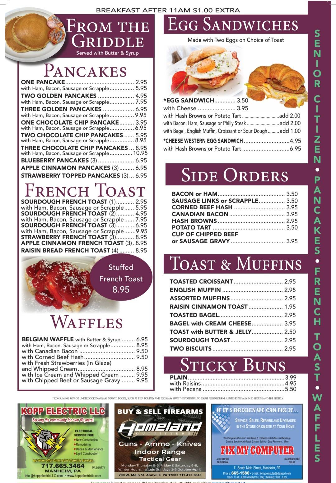 Menu at City Star Diner restaurant, Manheim
