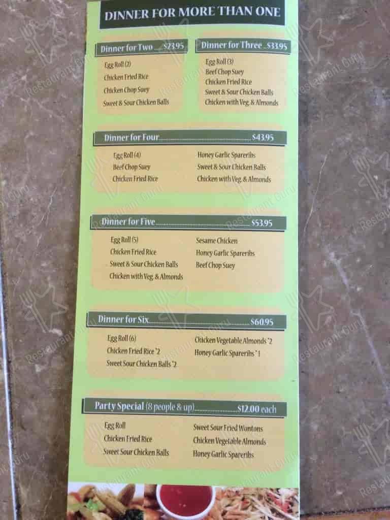 Menu at Manshou Restaurant, North Bay, 127 Lakeshore Dr