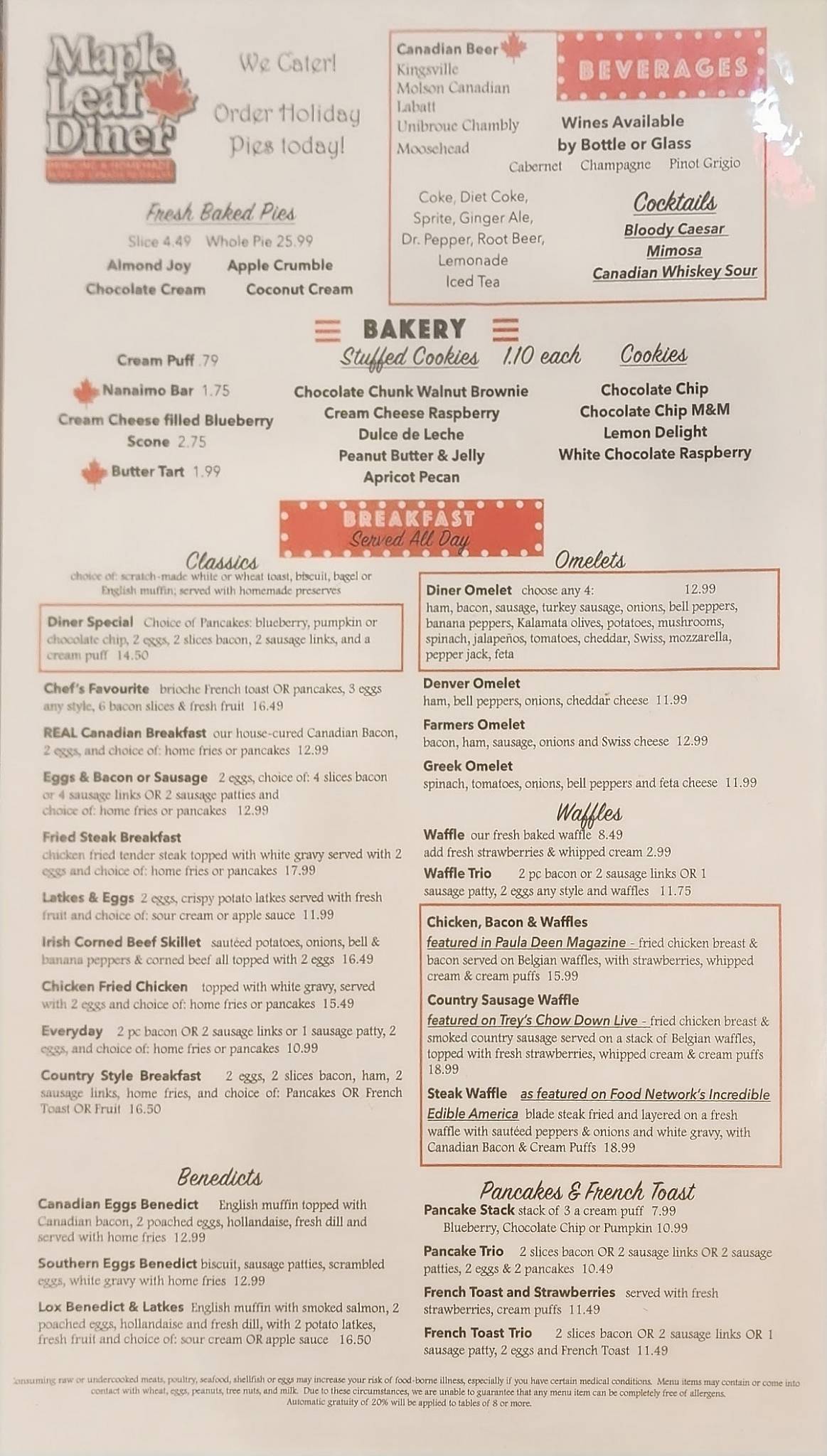Menu at Maple Leaf Diner restaurant, Dallas