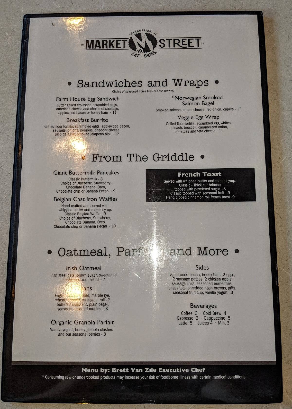 Menu at Market Street Diner restaurant, Celebration, 701 Front St