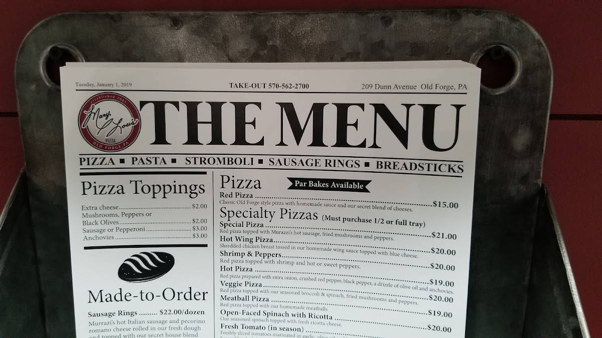 Menu at Mary Lou’s Pizza pizzeria, Old Forge, 209 Dunn Ave