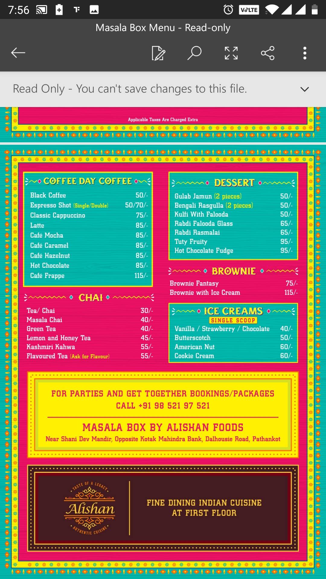 Menu at Masala Box By Alishan Foods, Pathankot
