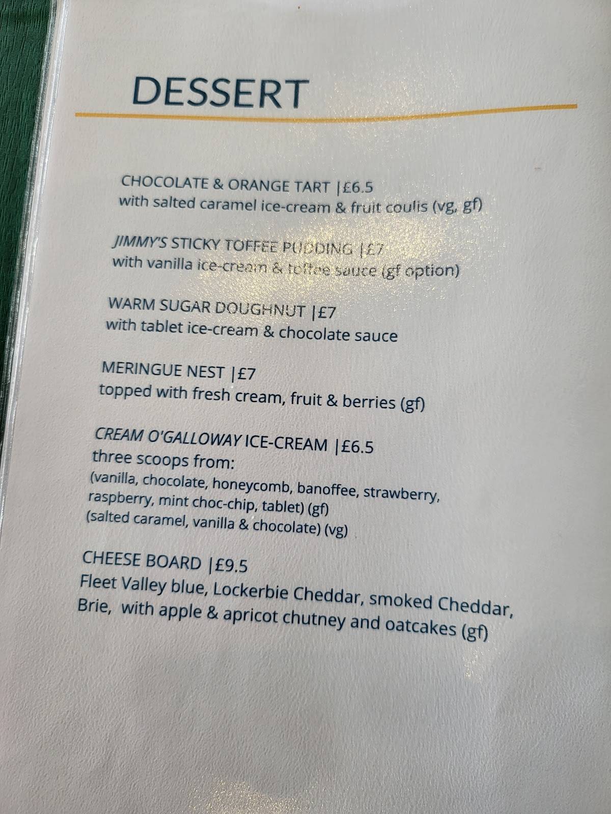 Menu at Masonic Arms restaurant, Gatehouse of Fleet