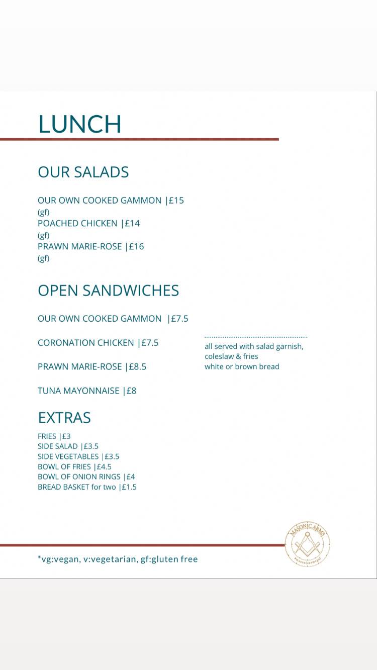 Menu at Masonic Arms restaurant, Gatehouse of Fleet