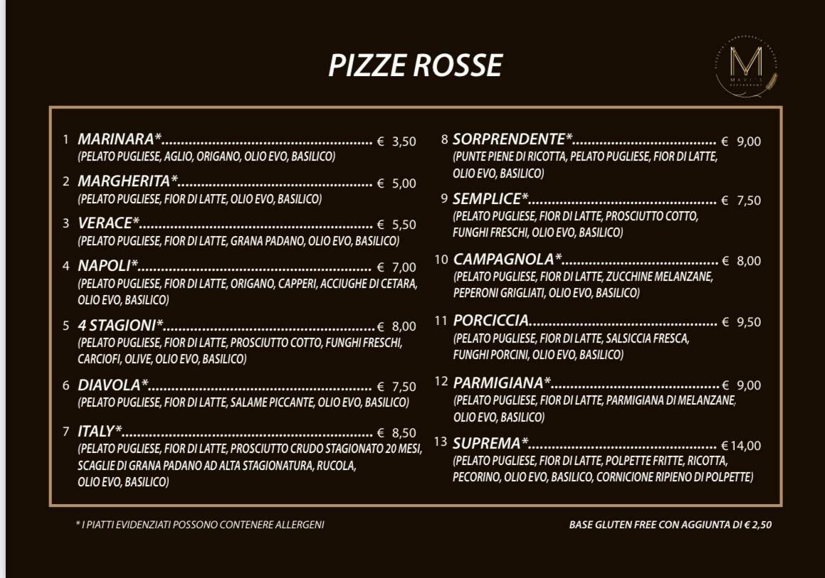 Menu da Mavi’s ristorante, Gallipoli