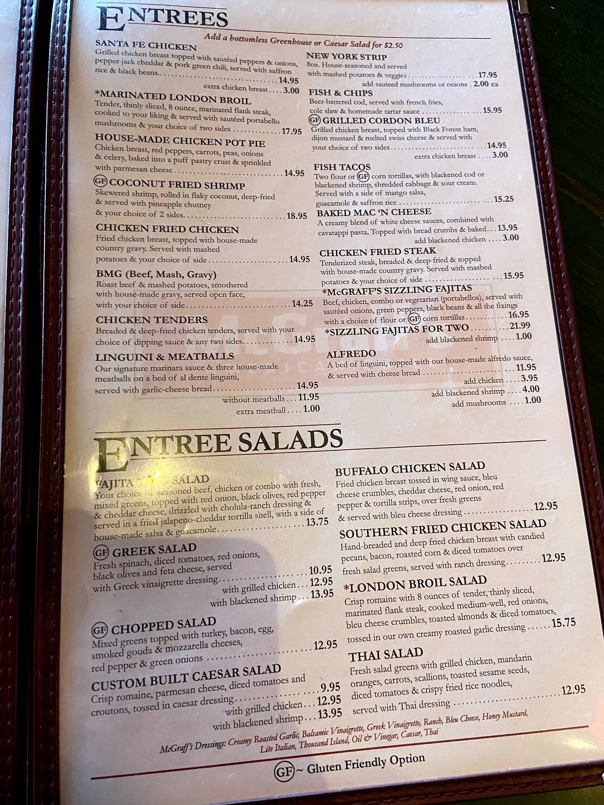Menu at McGraff's American Grill pub & bar, Loveland
