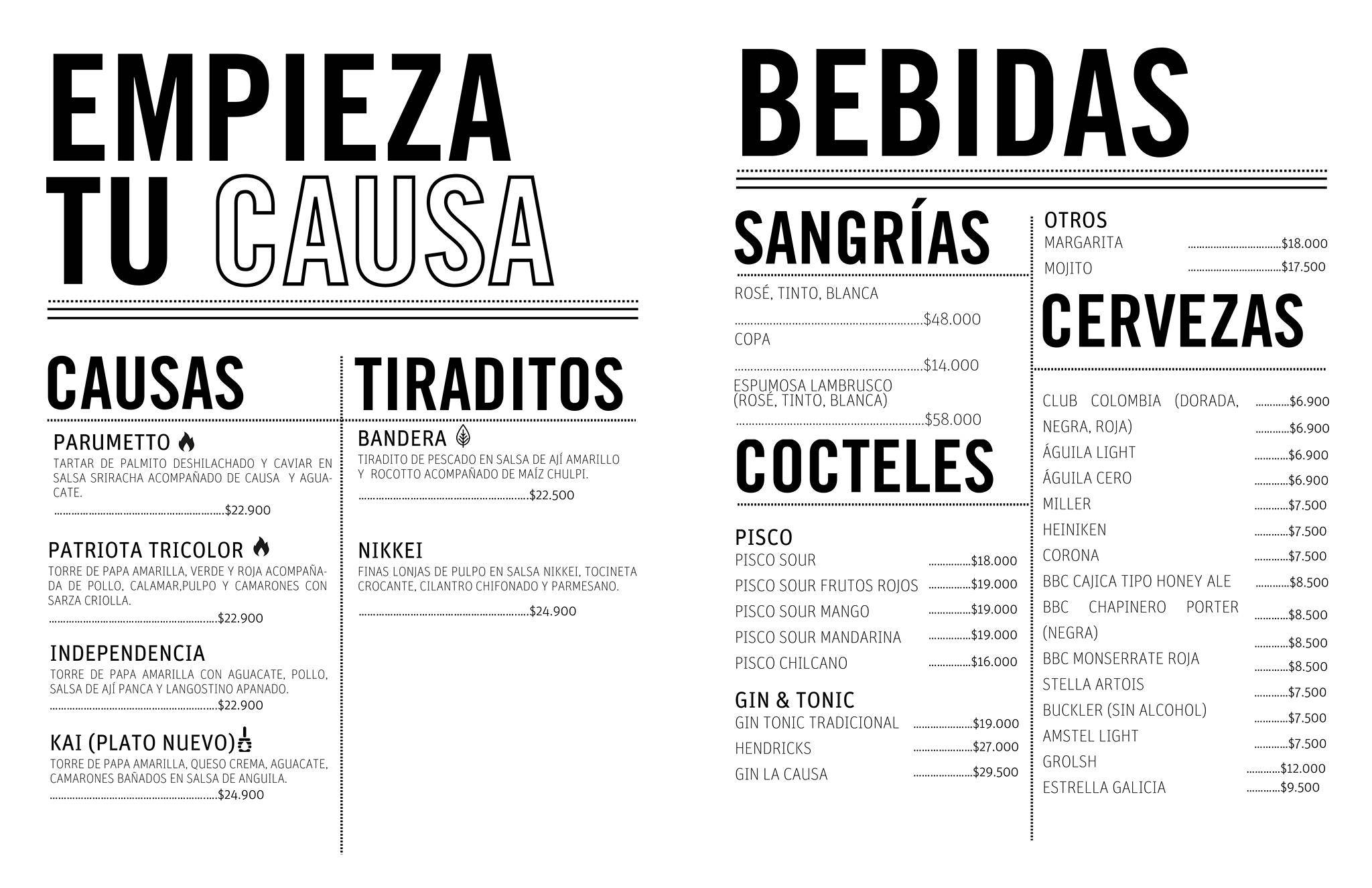 Menu at La Causa restaurant, Medellín, Cra 33 #8A - 41