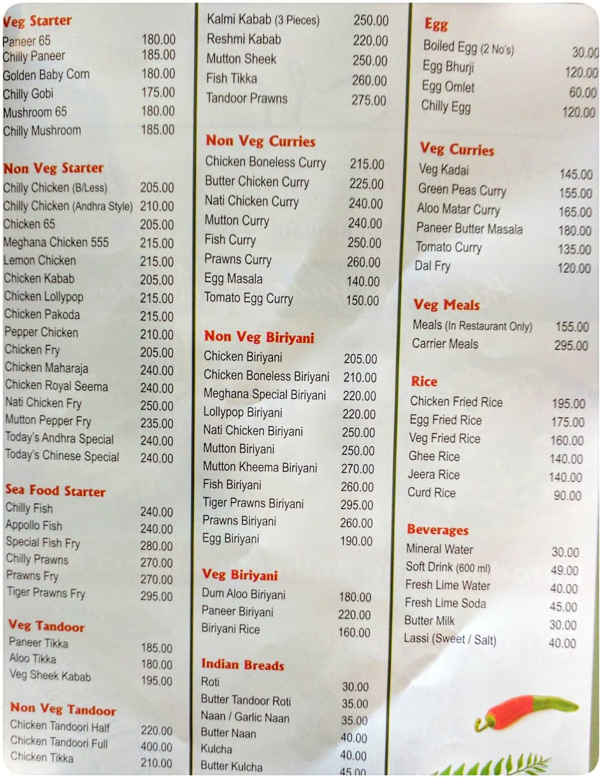 Menu at Meghana Foods-MARATHAHALLI, Bengaluru, Meghana Foods Next ICICI ...