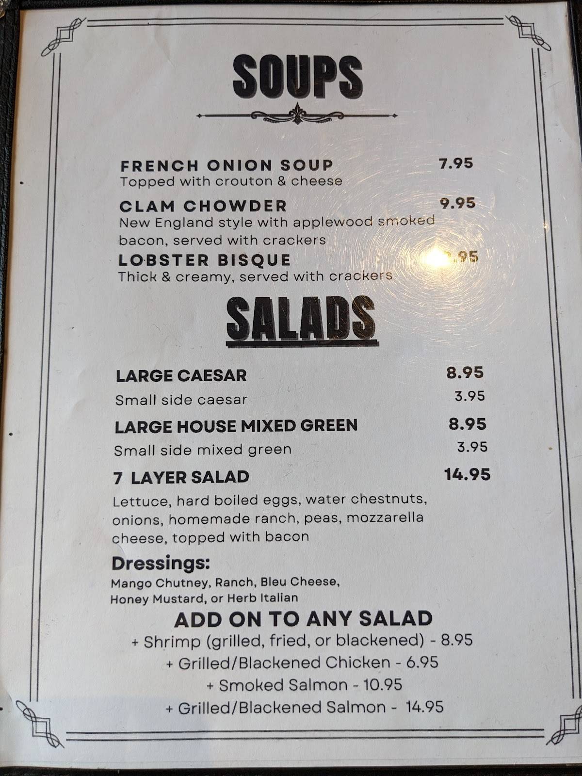 Menu at Blue Water Bay restaurant, Melrose