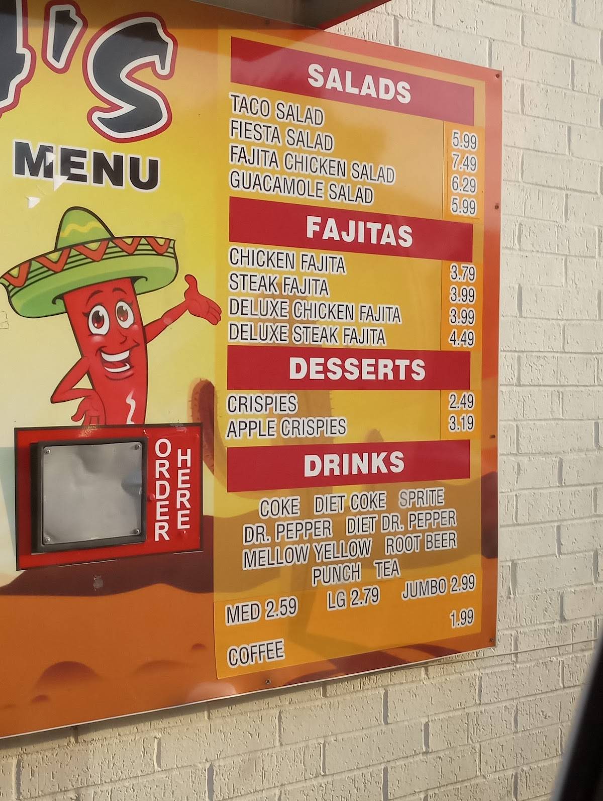 Menu at Chiquita's restaurant, Mena, 703 U. S. Hwy 71