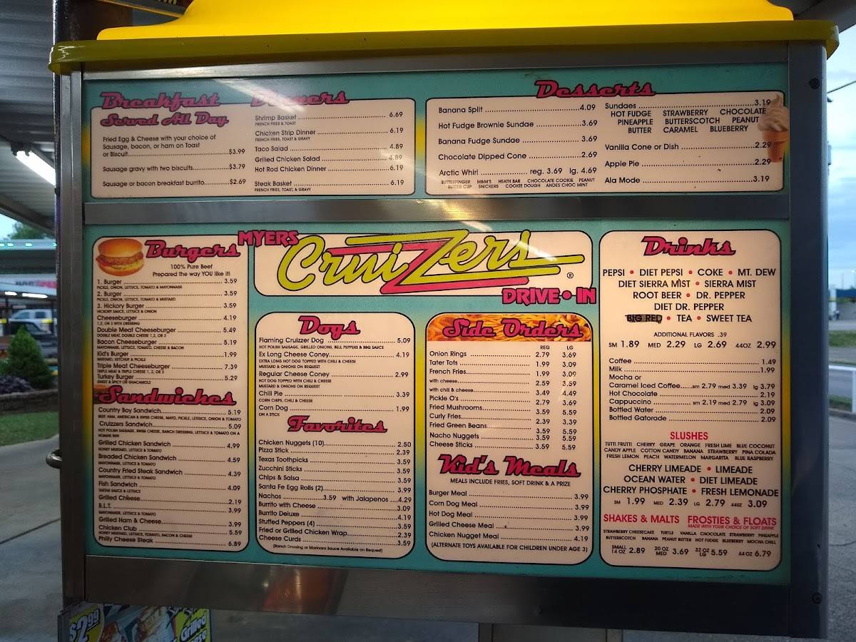 Menu at Myers Cruizzers Drive-In restaurant, Mena, 409 U. S. Hwy 71