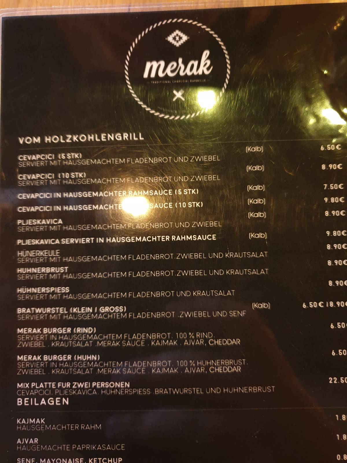 Speisekarte von Merak BBQ, Wien