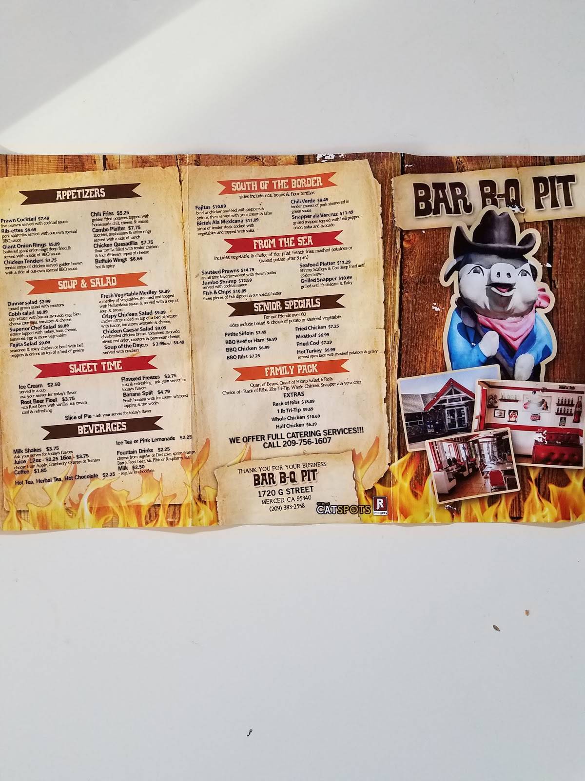 Menu at The Bar B-Q Pit, Merced