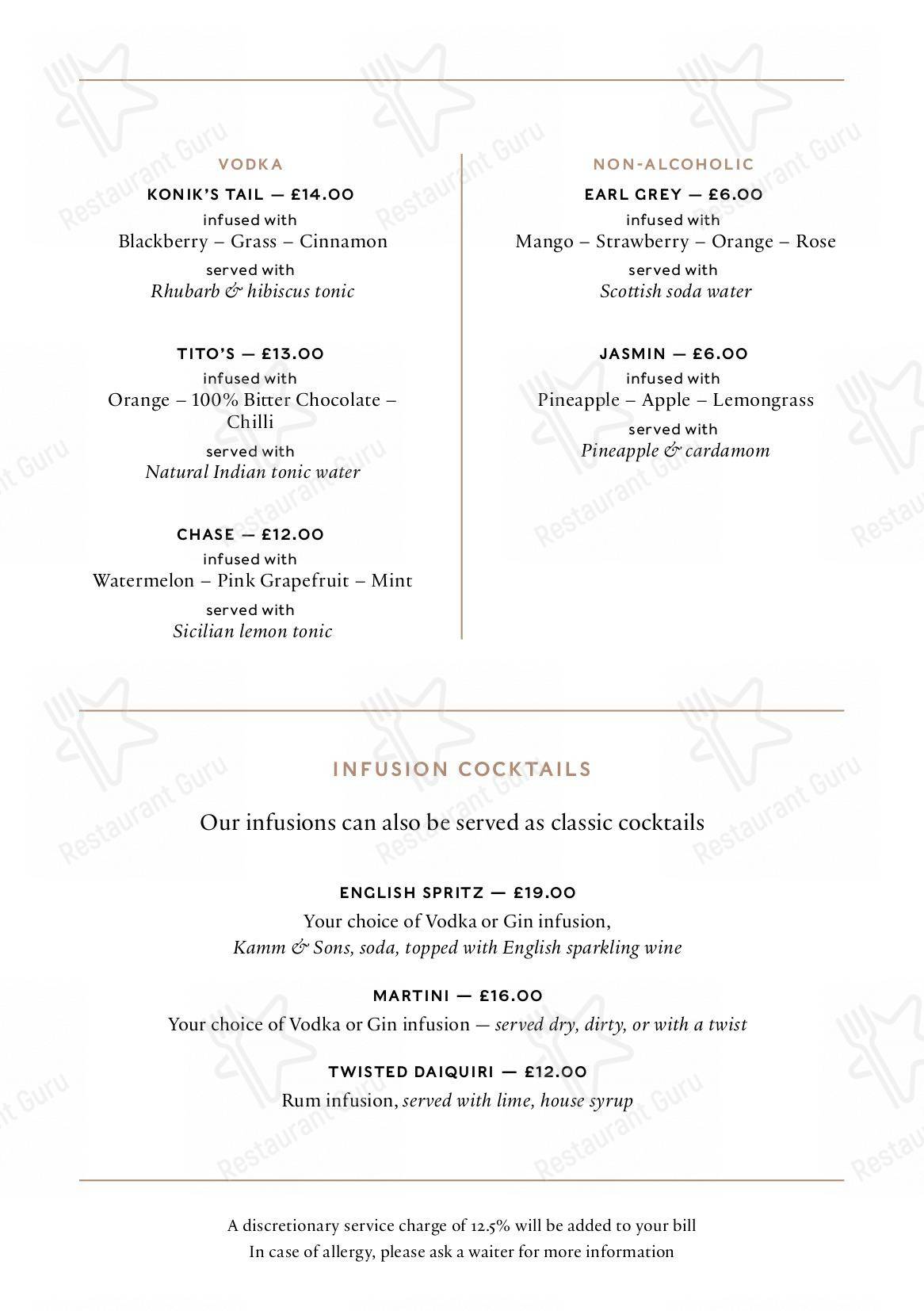 Menu at Mercer Roof Terrace restaurant, London, 20 Garlick Hill