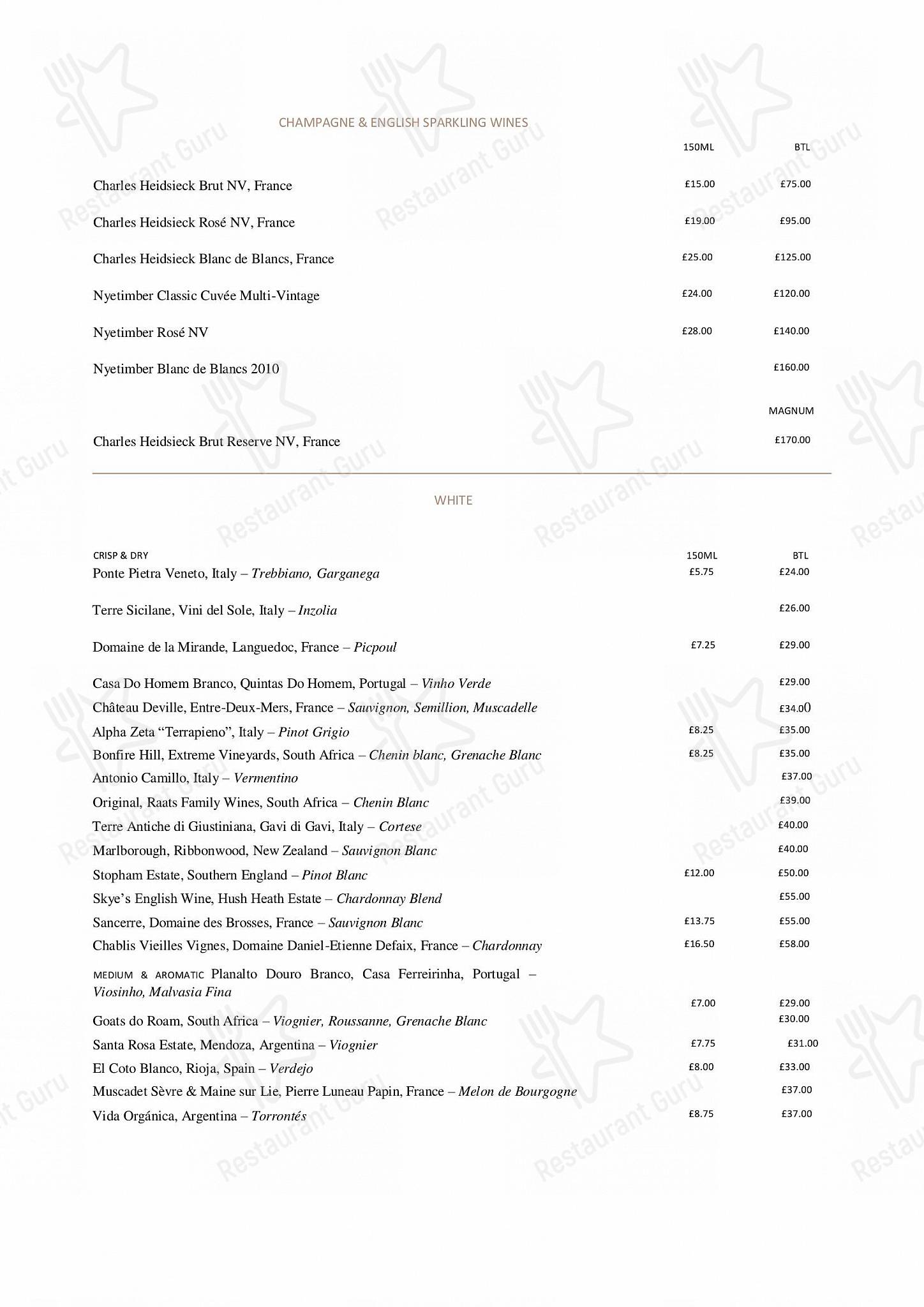 Menu at Mercer Roof Terrace restaurant, London