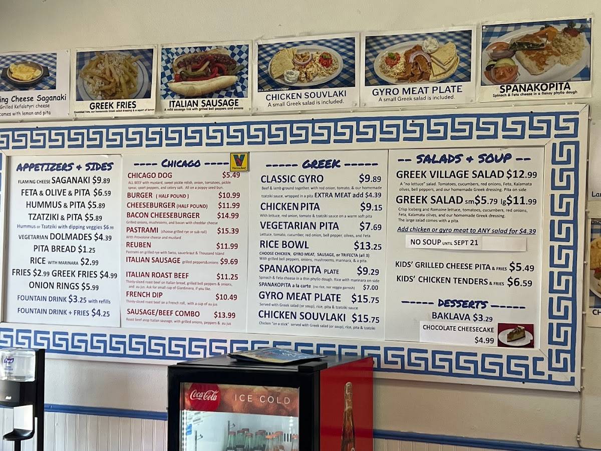 Menu at Chicago Greek restaurant, Mesquite