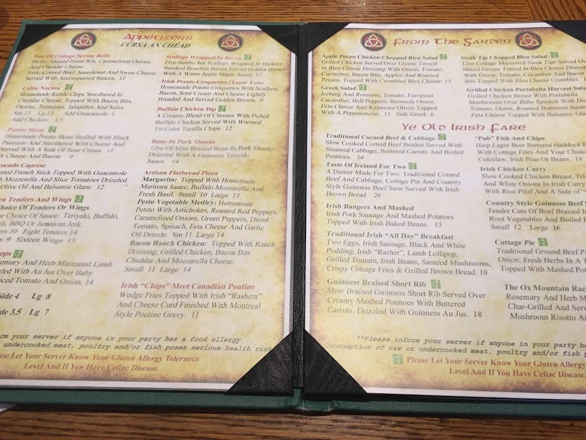 Menu at The Irish Cottage pub & bar, Methuen