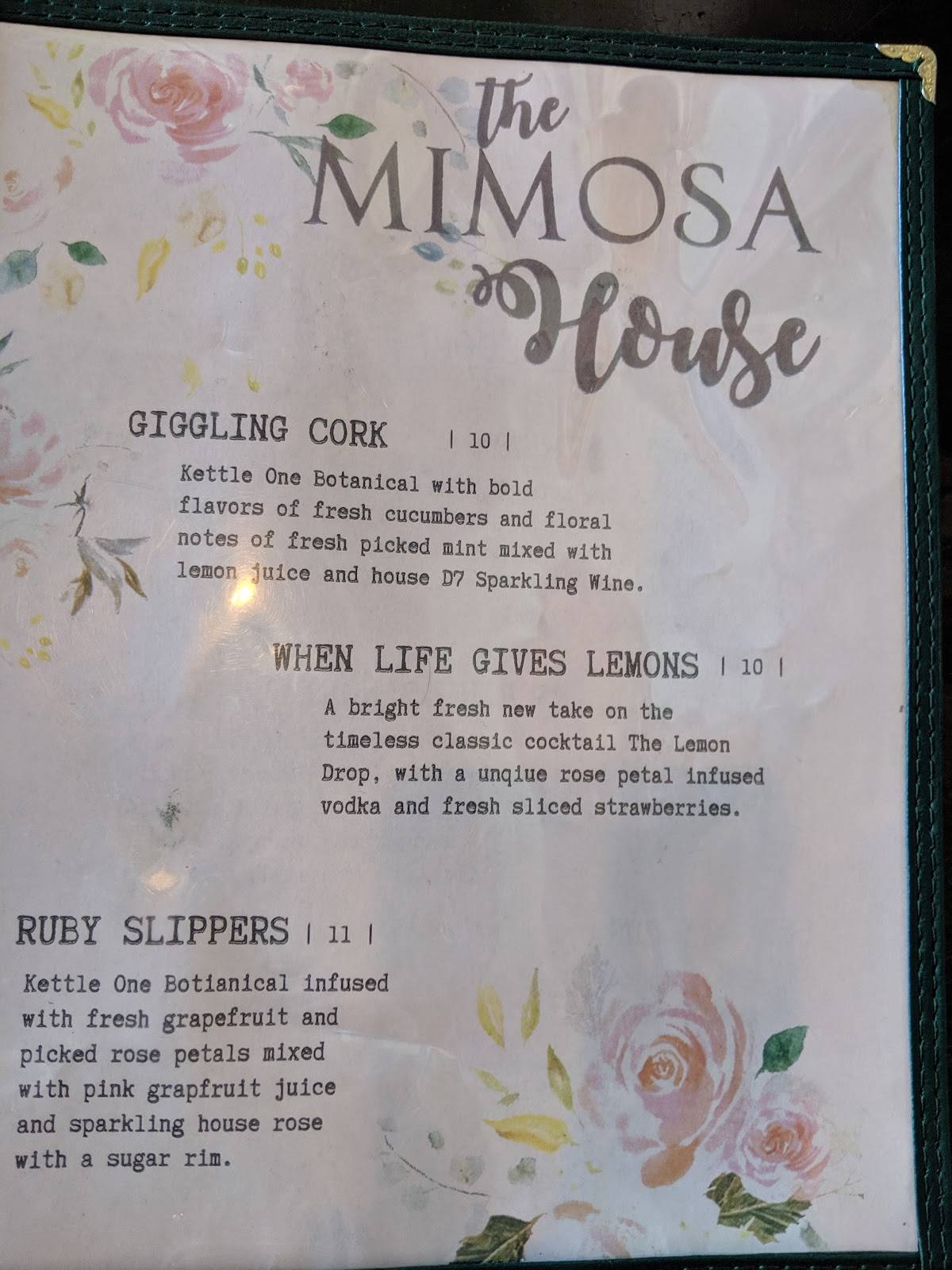 Menu at Mimosa House restaurant, El Dorado Hills