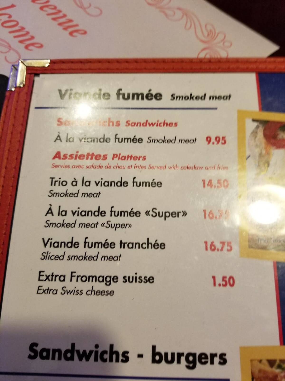 Menu au Mirage New York - Breakfast - Lunch - Dinner restaurant, Laval