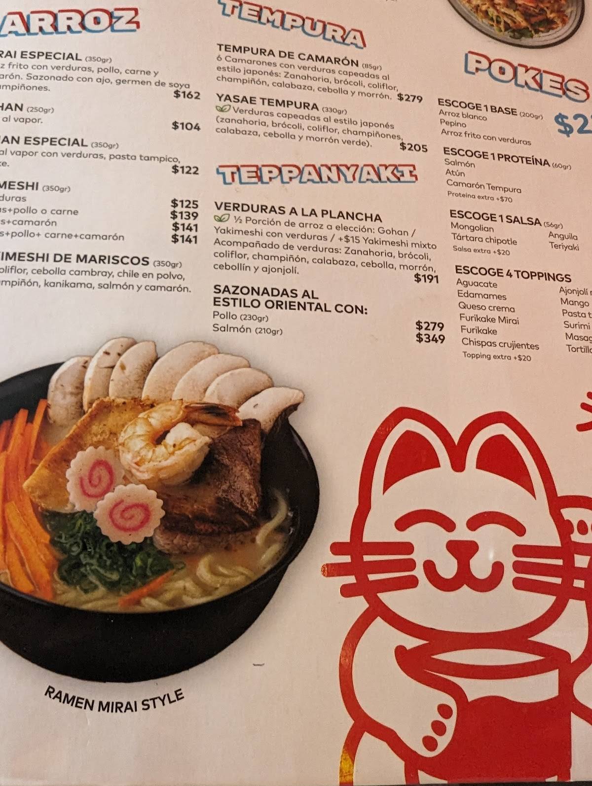 Carta del restaurante Mirai Paseo Tec, Monterrey, Av. Eugenio Garza ...
