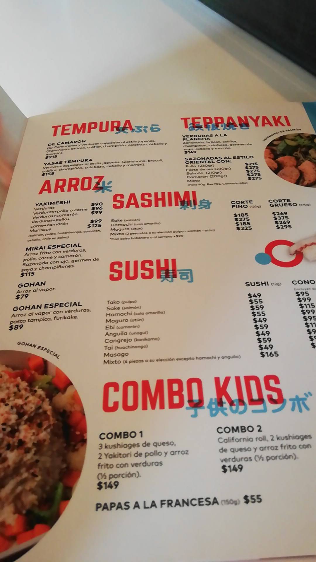 Menu at Mirai Paseo Tec restaurant, Monterrey, Av. Eugenio Garza Sada 2411