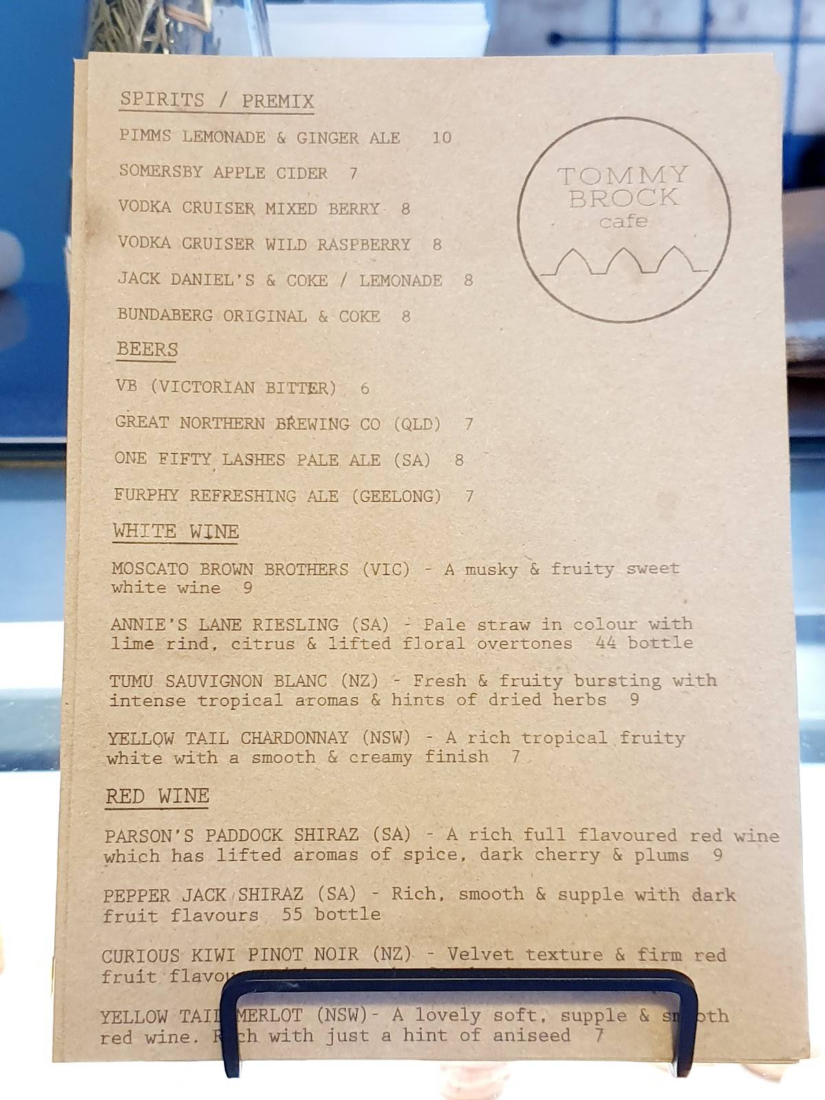 Menu at Tommy Brock Cafe, Moe