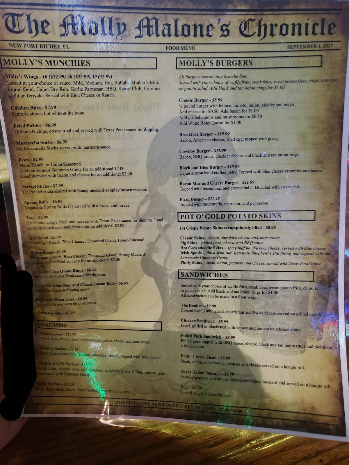Menu at Molly Malone's Irish Pub and Eatery, New Port Richey, Little Rd