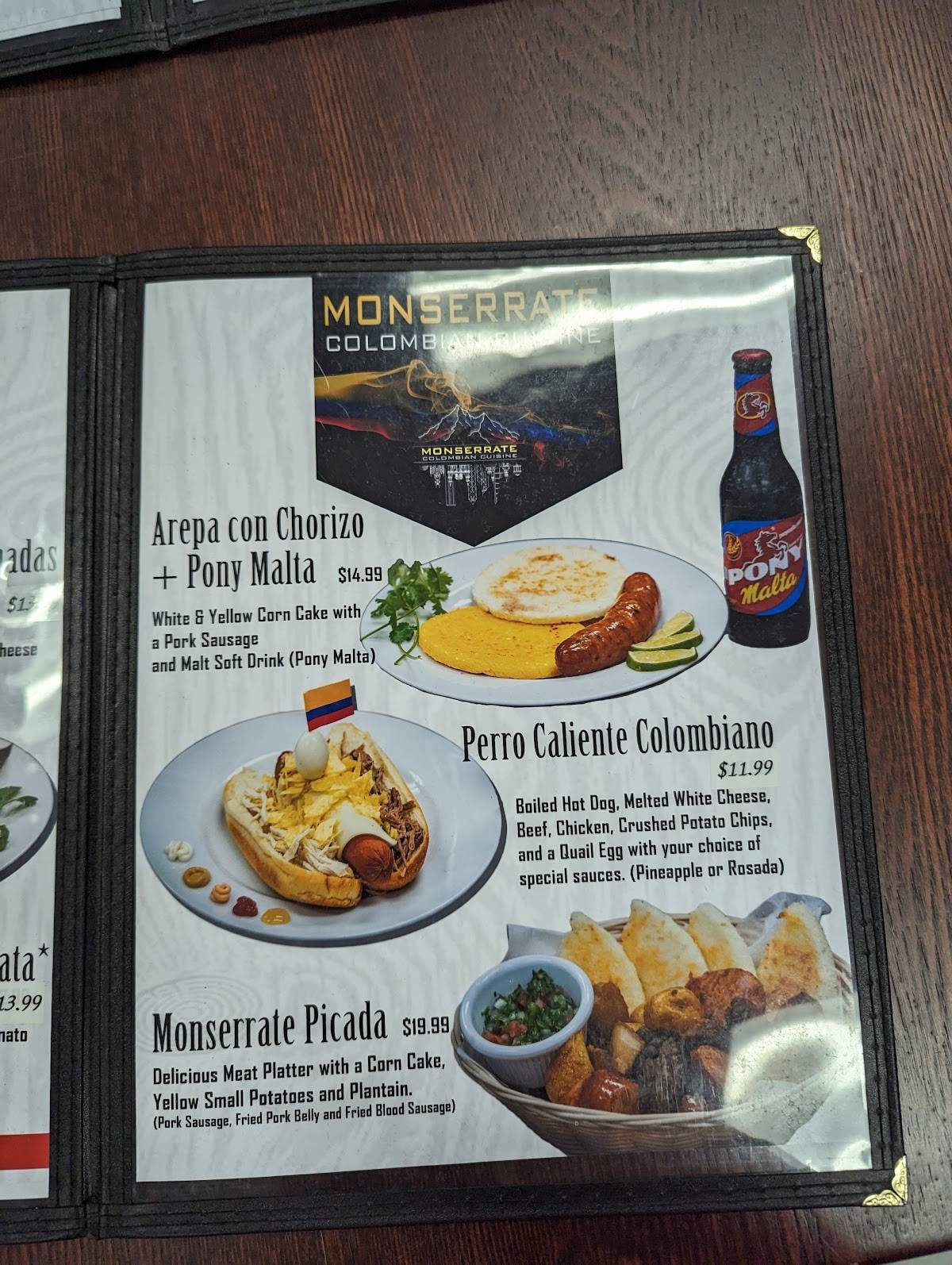 Menu at Monserrate Colombian Cuisine restaurant, Bellevue