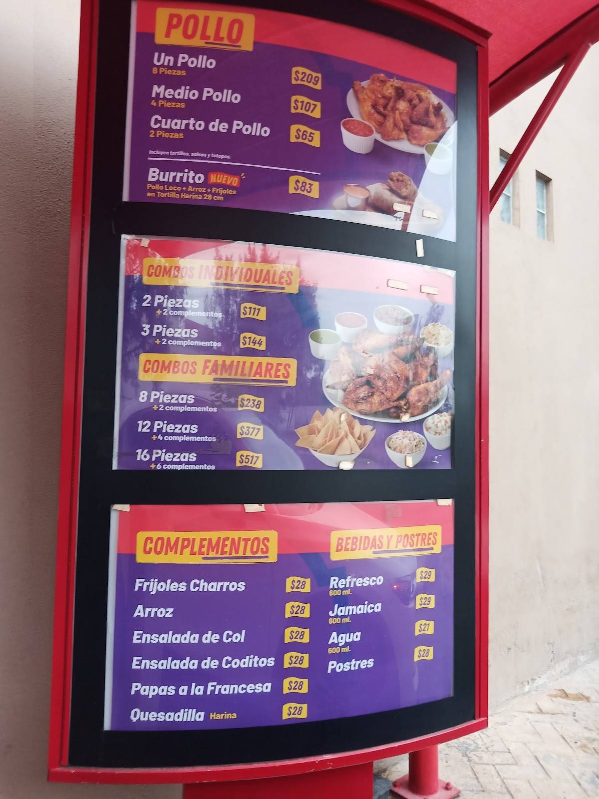 Carta del restaurante El Pollo Loco, Monterrey, Lincoln 1001-C