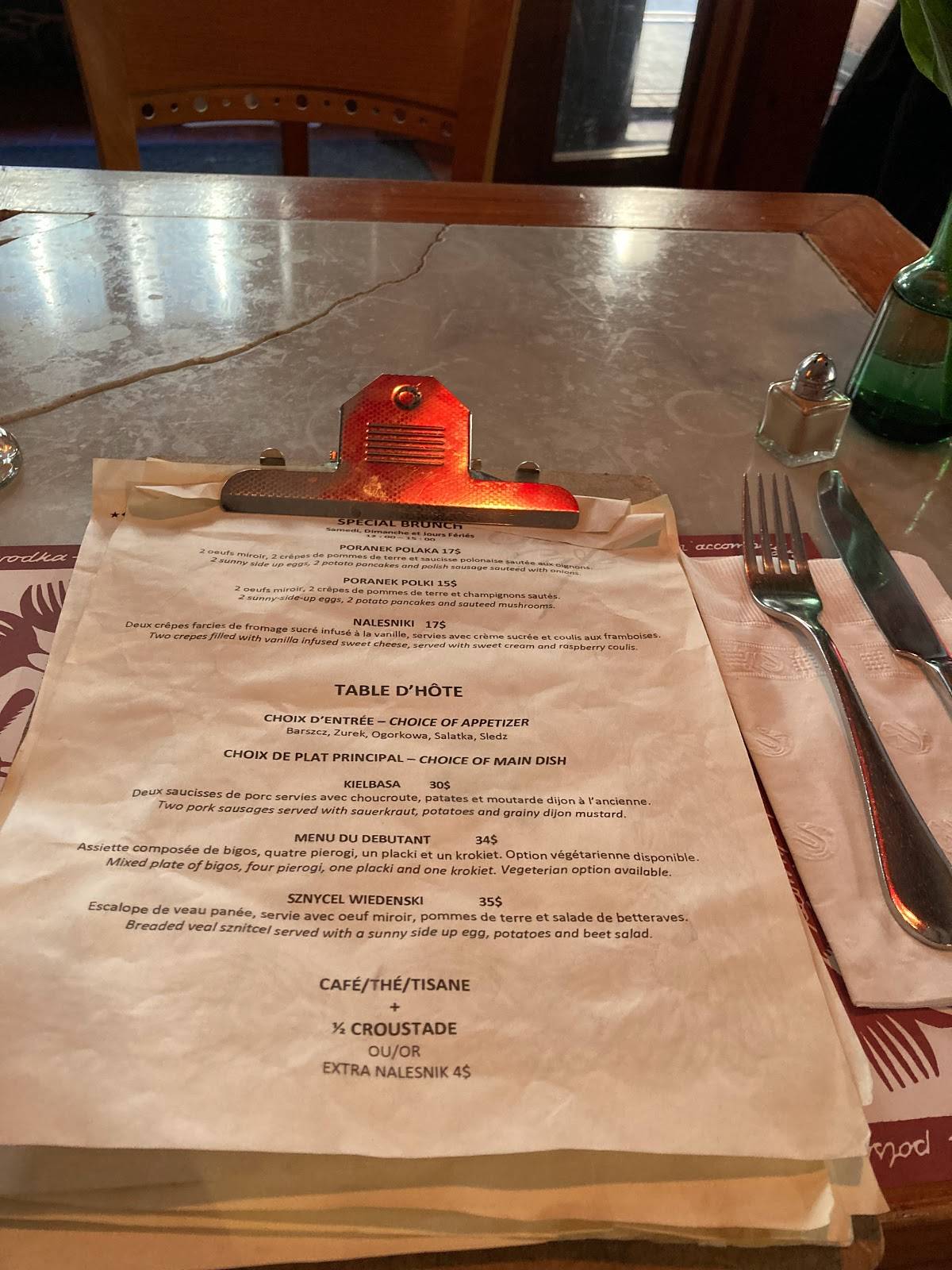 Menu at Stash Café, Montréal