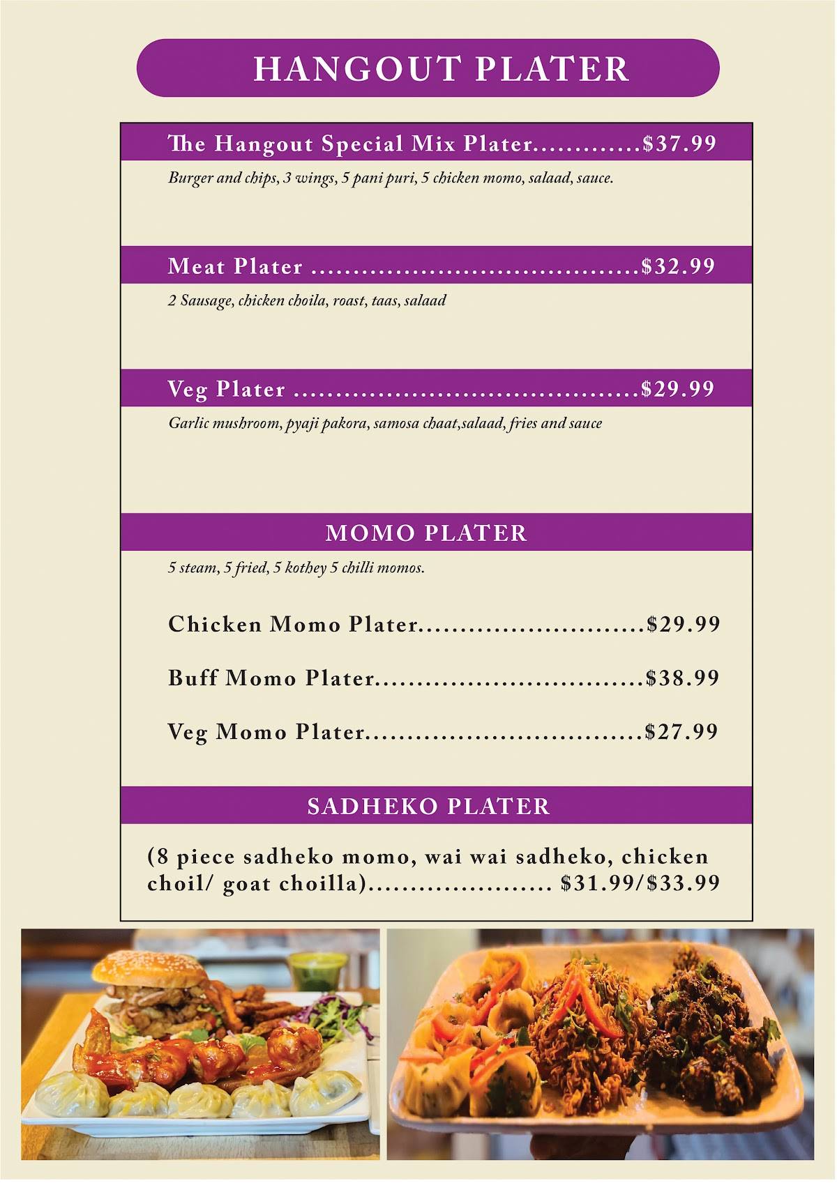 Menu at The Hangout Cafe and Restaurant, Moonah