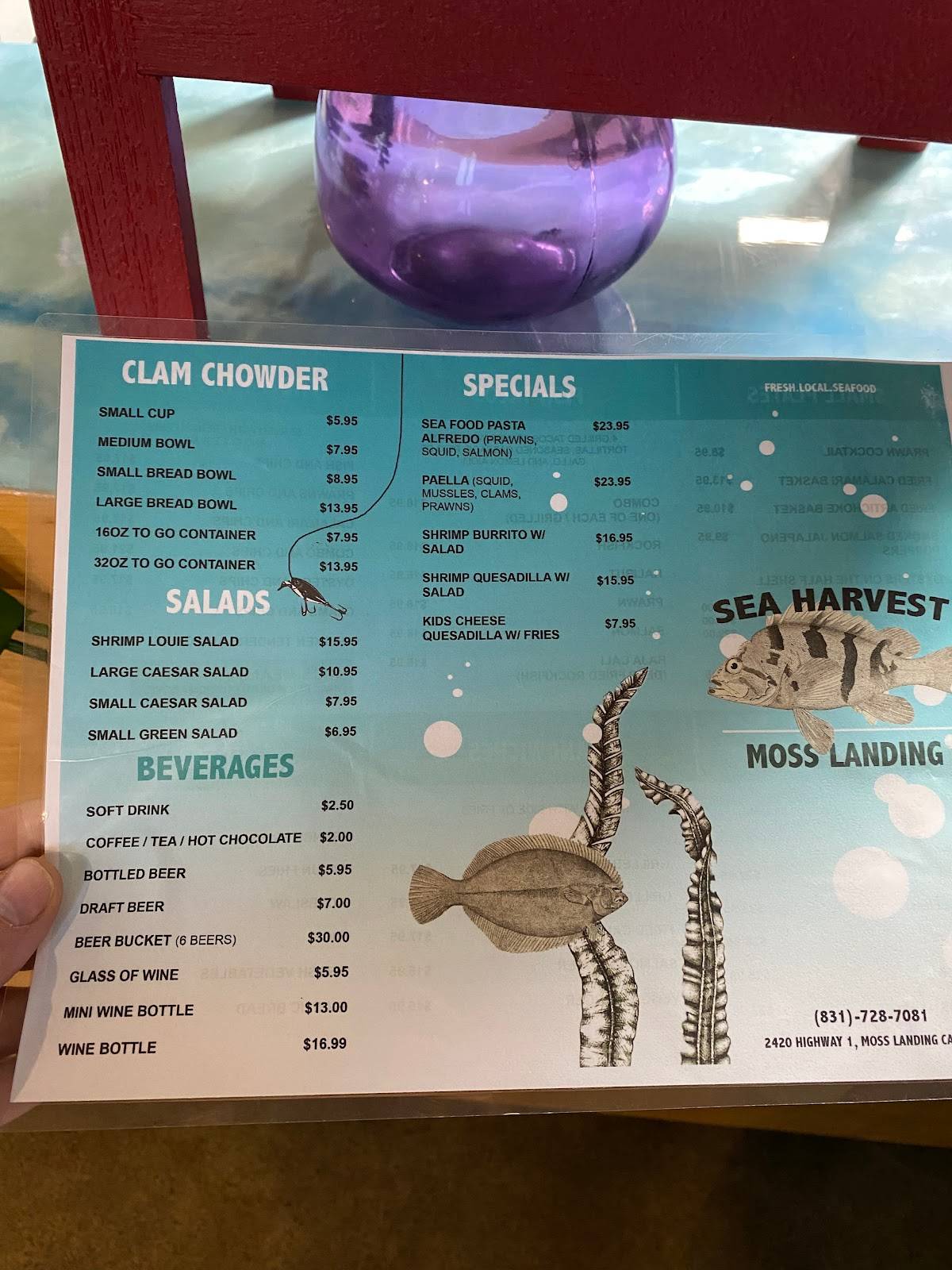 Menu at Sea Harvest Moss Landing restaurant, Moss Landing