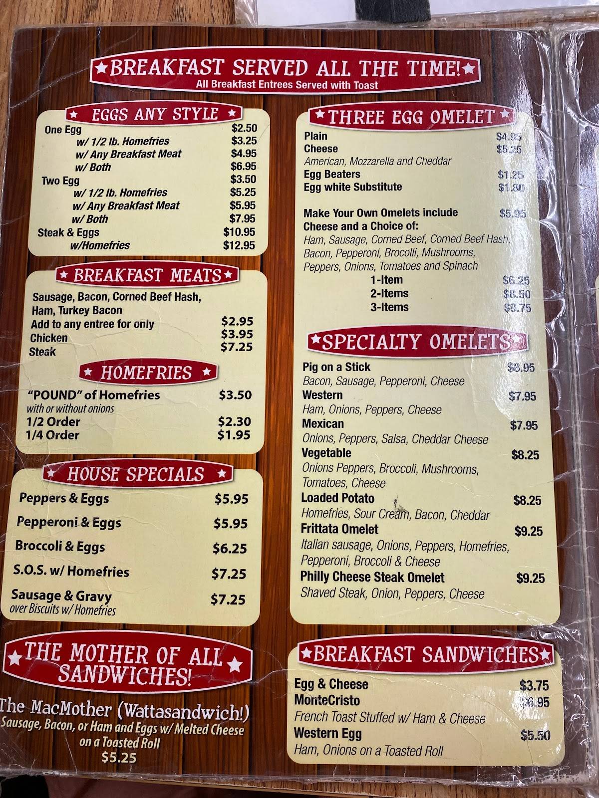 Menu at Mother's Cupboard restaurant, Syracuse