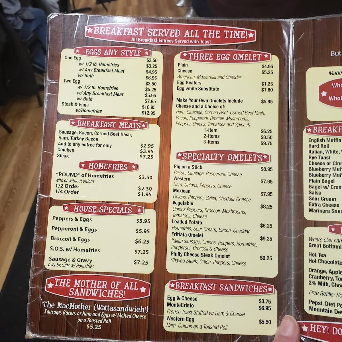 Menu at Mother's Cupboard restaurant, Syracuse