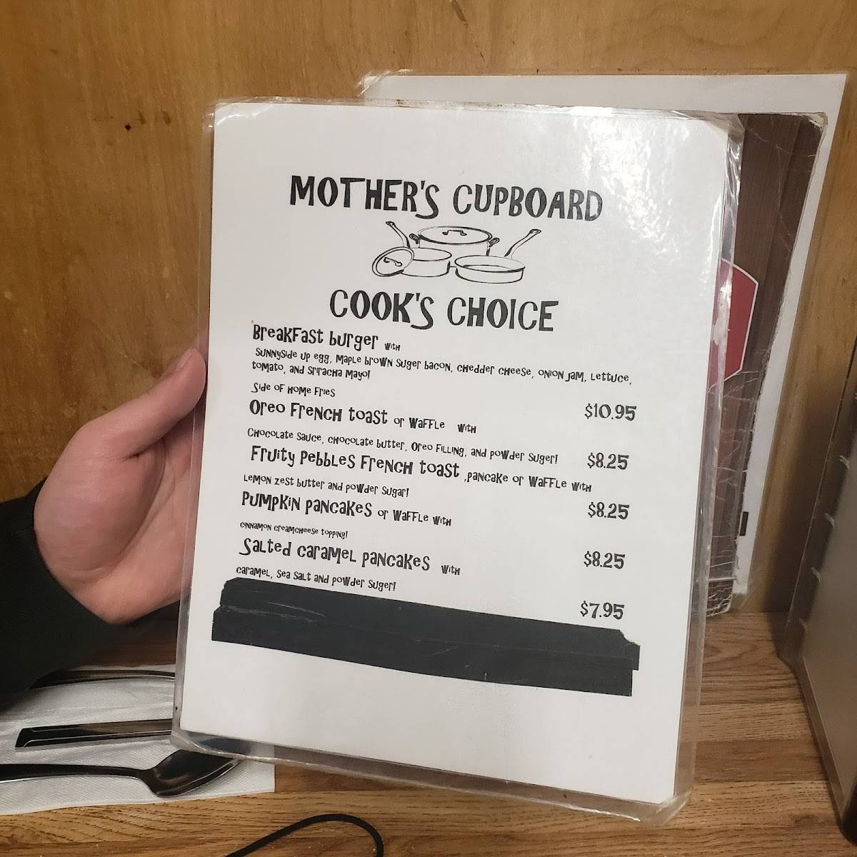 Menu at Mother's Cupboard restaurant, Syracuse