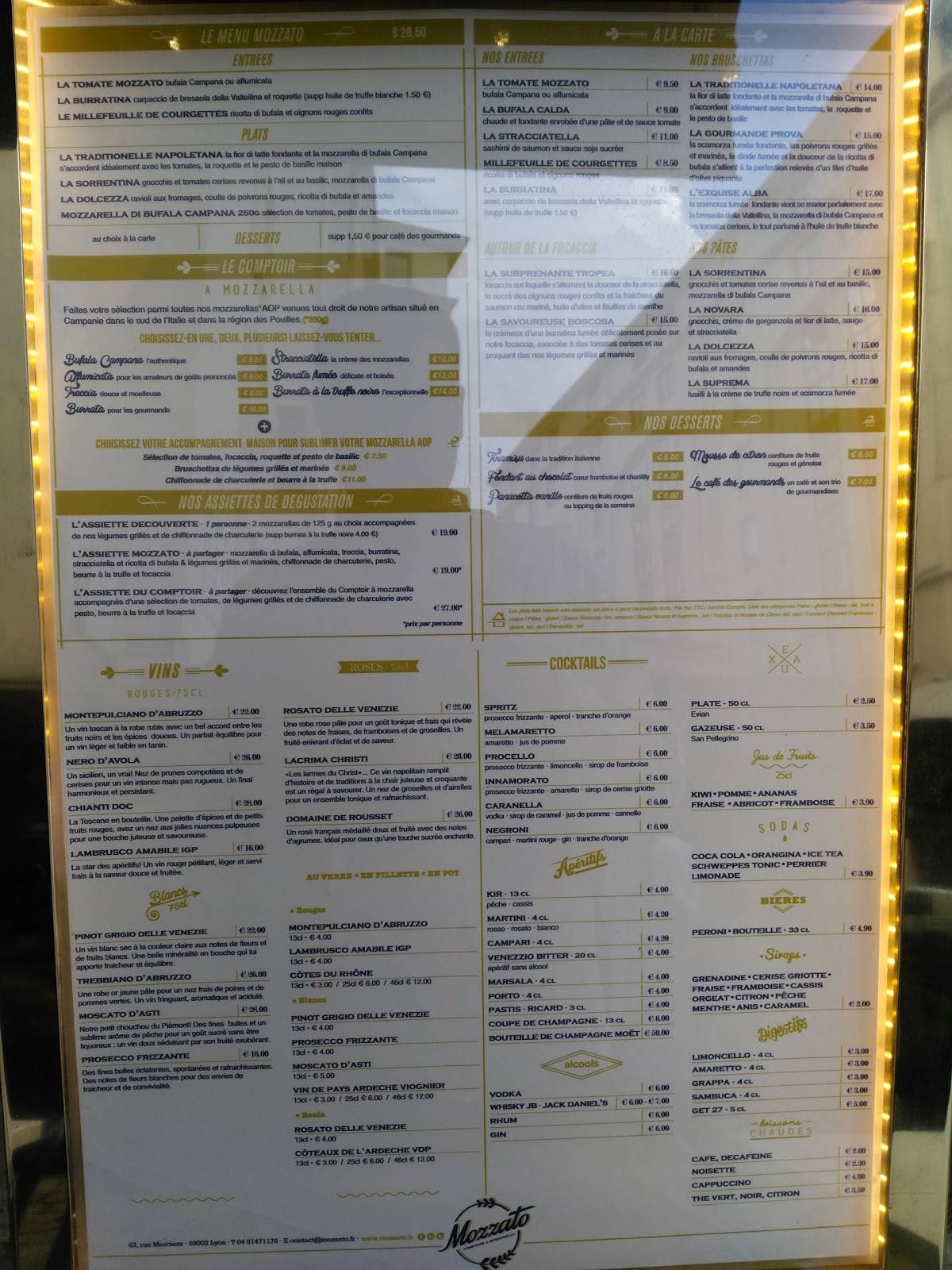 Menu au Mozzato - Comptoir à Mozzarella restaurant, Lyon