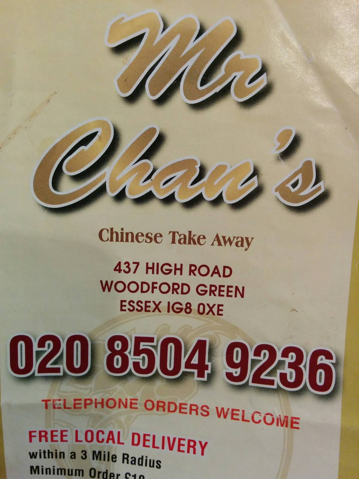 Menu at Mr Chans restaurant, Woodford, 437 High Rd