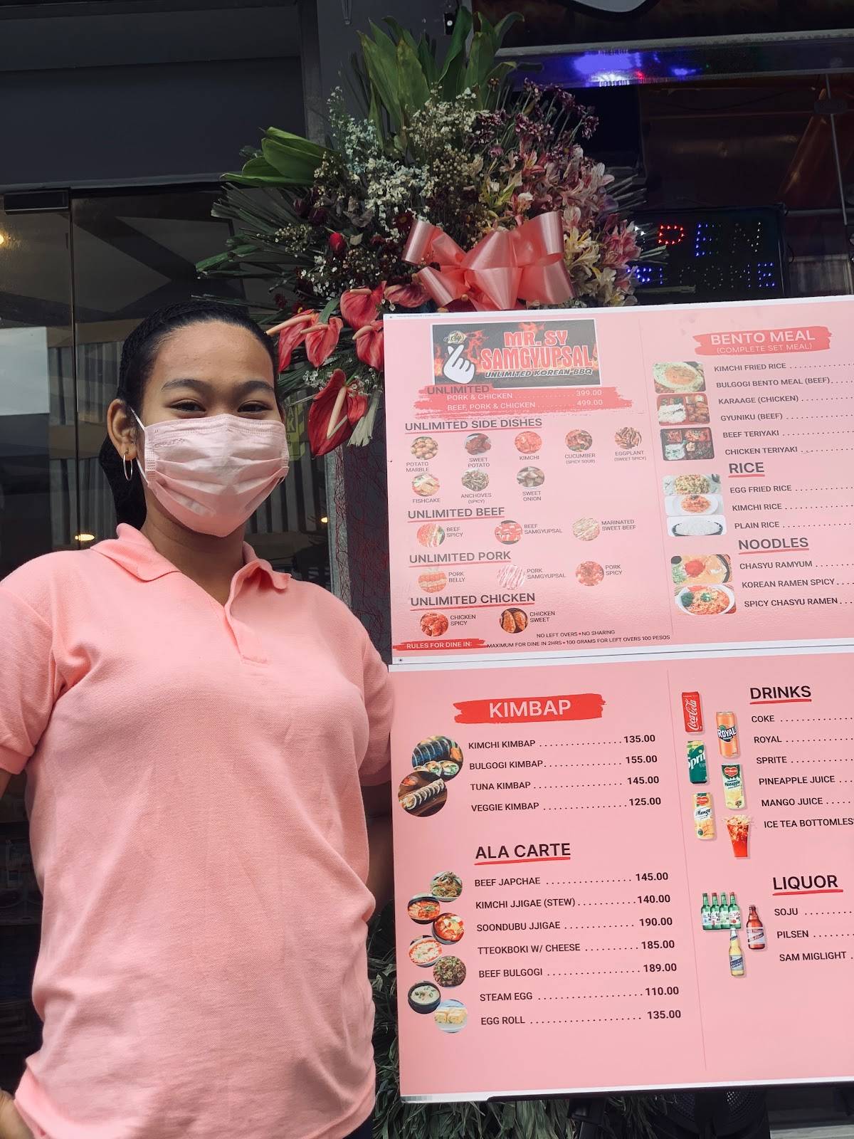 Menu at Mr Sy Samgyupsal restaurant, Manila