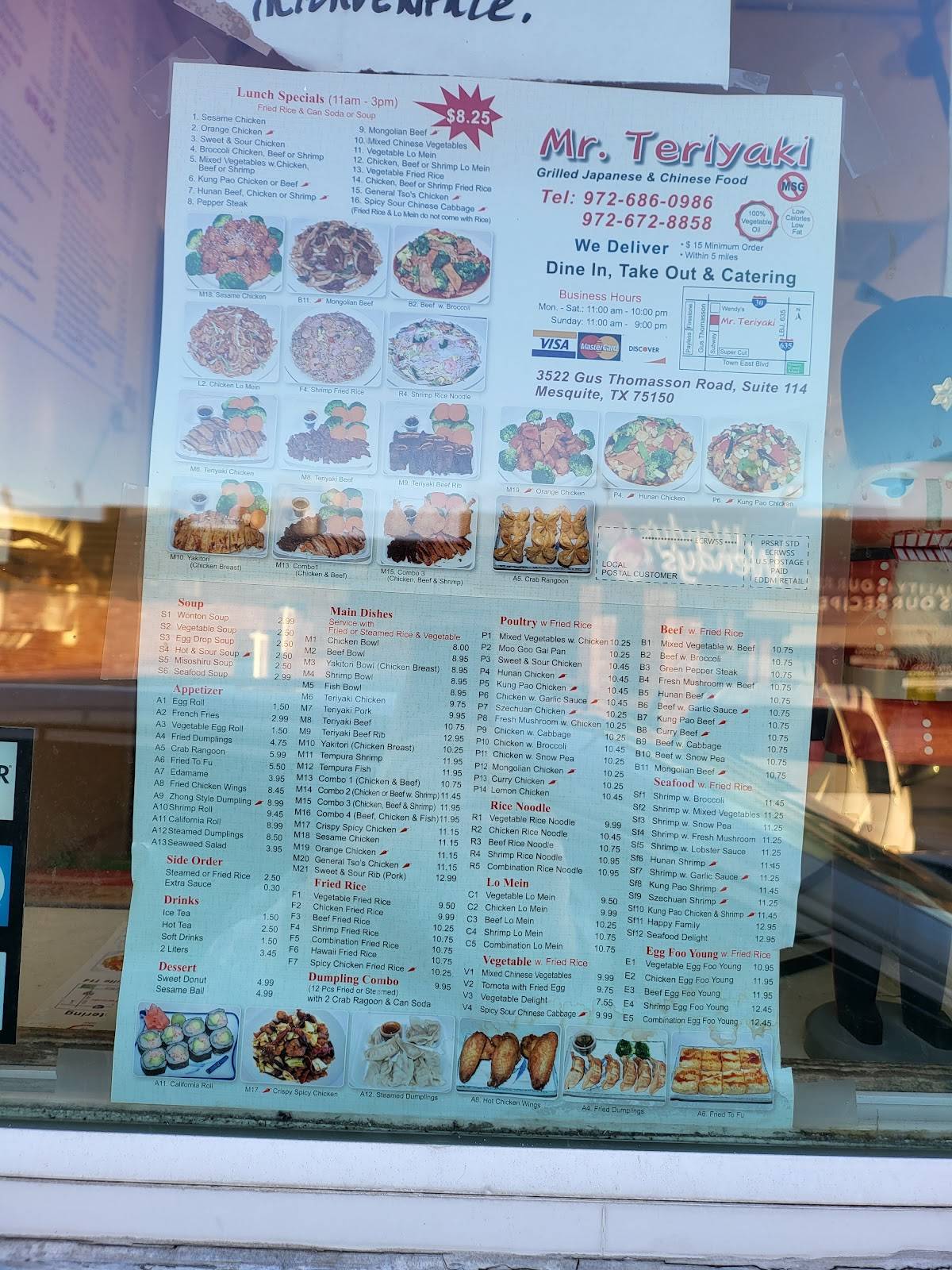 Menu at Mr Teriyaki restaurant, Mesquite