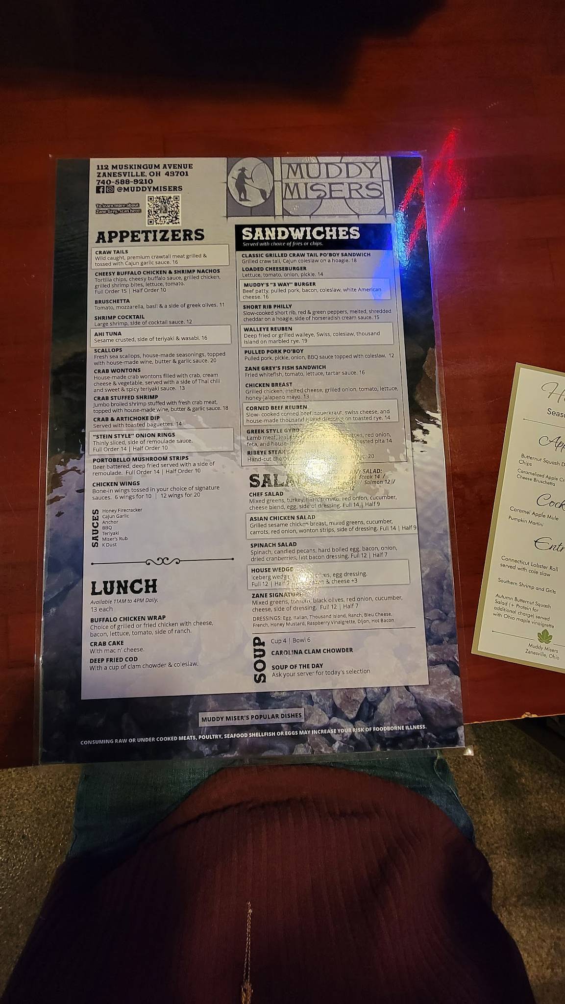 Menu at Muddy Misers Restaurant, Zanesville