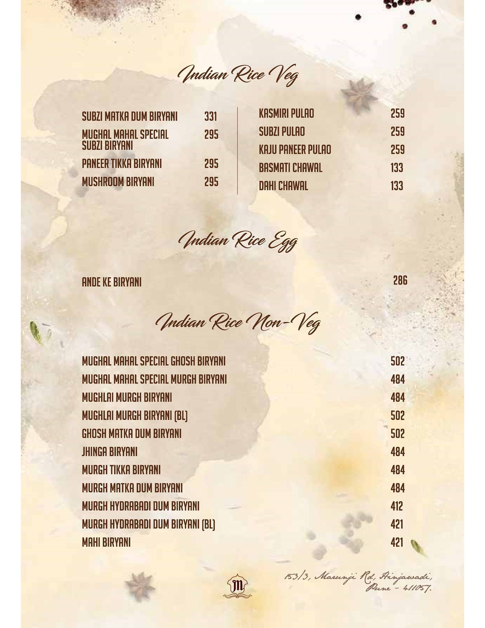 Menu at Mughal Mahal, Pimpri-Chinchwad, 153/3
