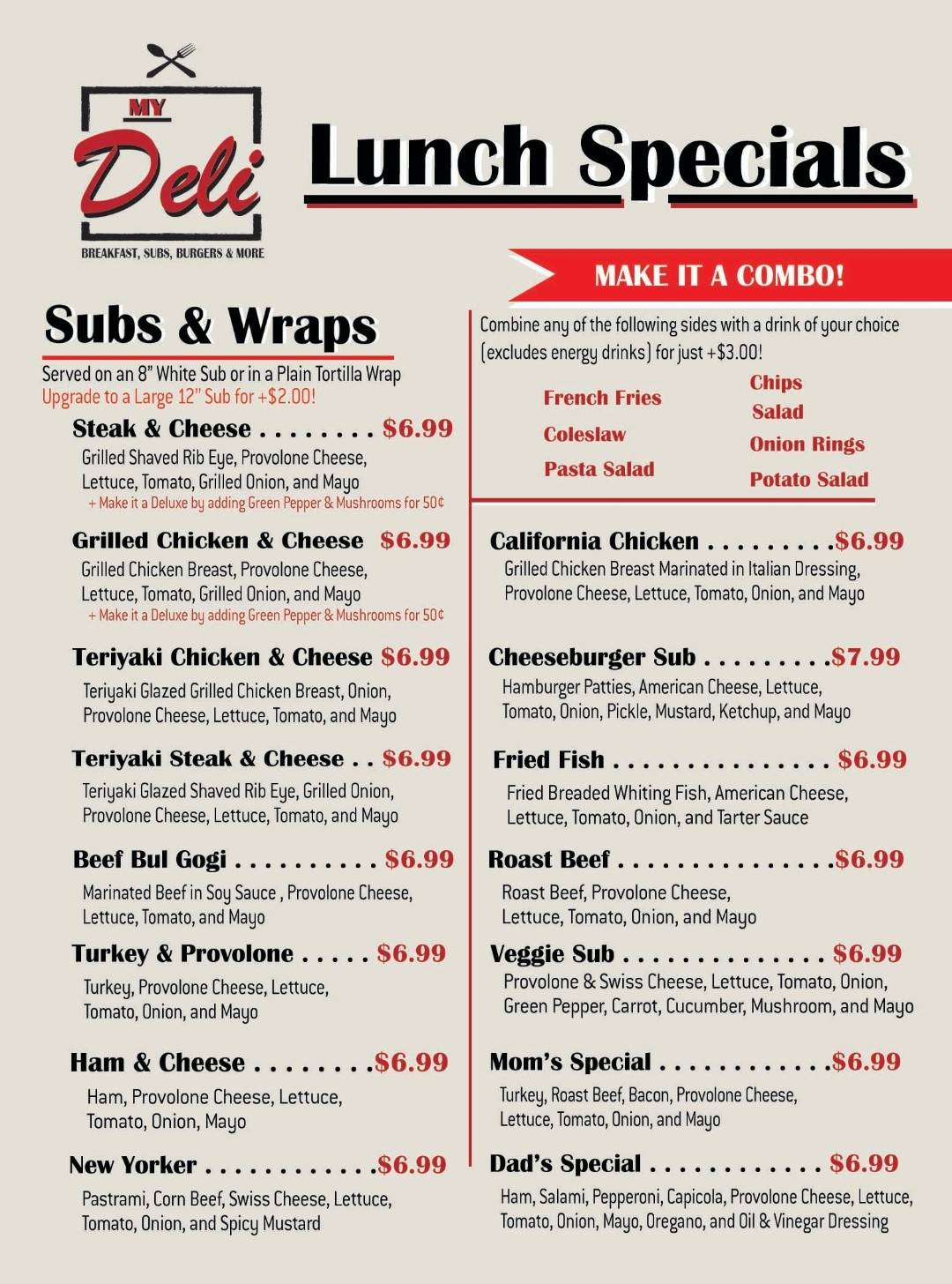 Menu at My Deli restaurant, Quantico