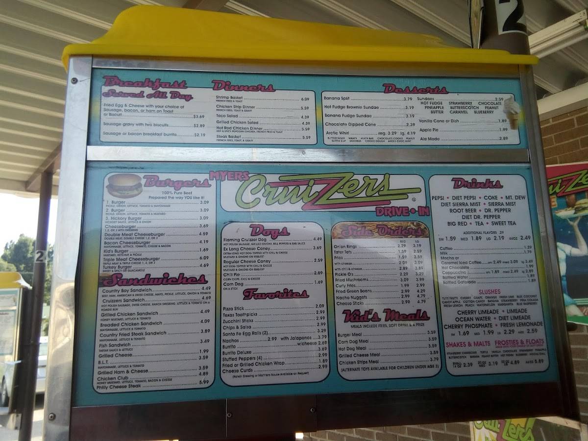 Menu at Myers Cruizzers Drive-In restaurant, Mena, 409 U. S. Hwy 71