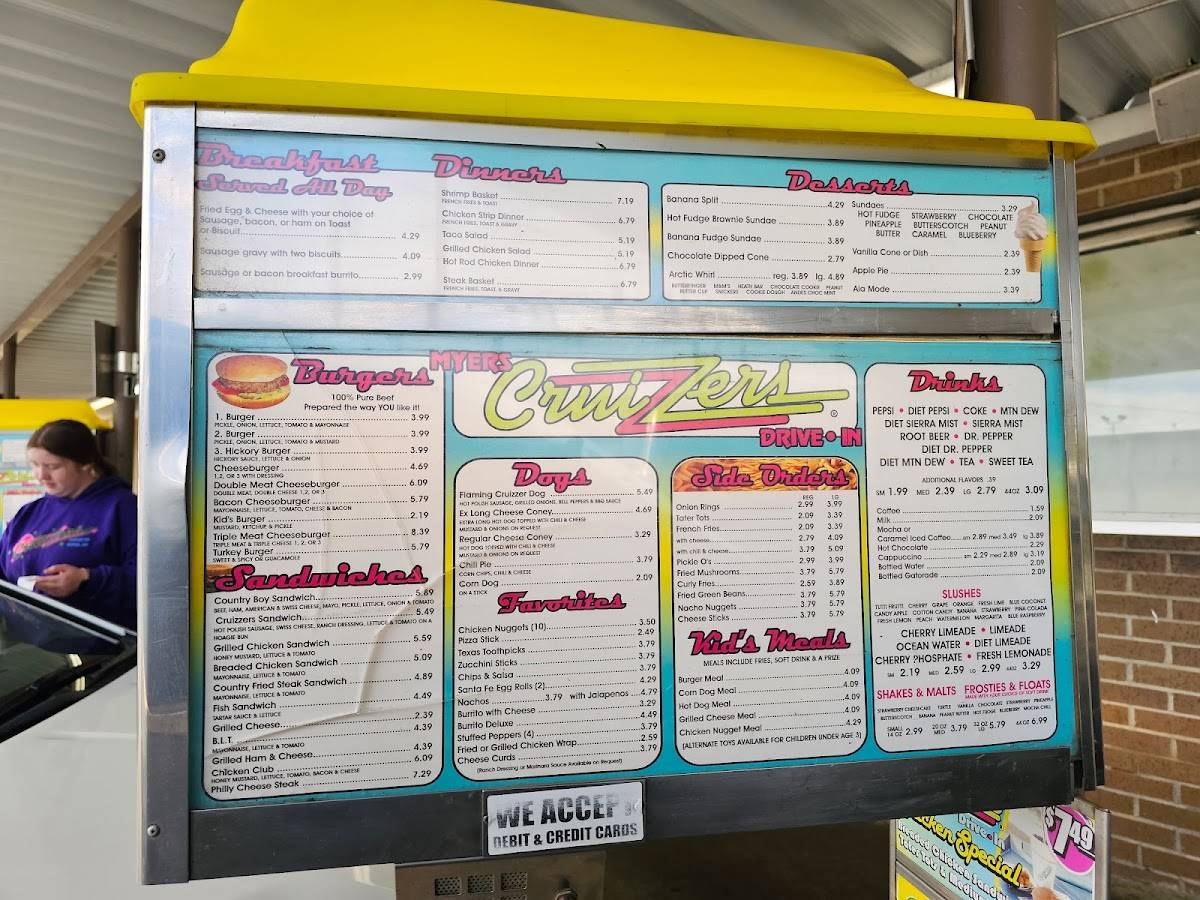 Menu at Myers Cruizzers Drive-In restaurant, Mena, 409 U. S. Hwy 71