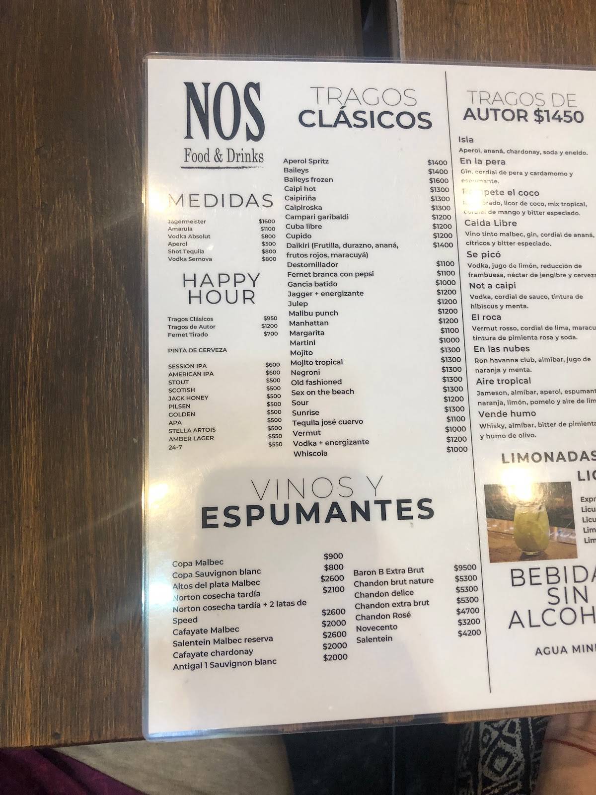 Carta del pub y bar NOS Food & Drinks, Lanús Este