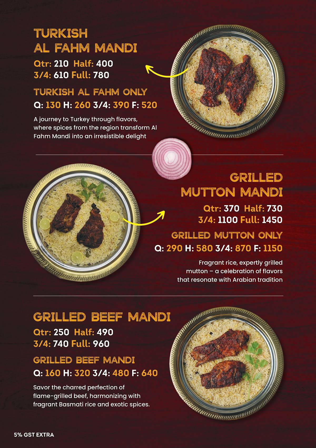 Menu at Nahdi Kuzhimandhi, Perintalmanna