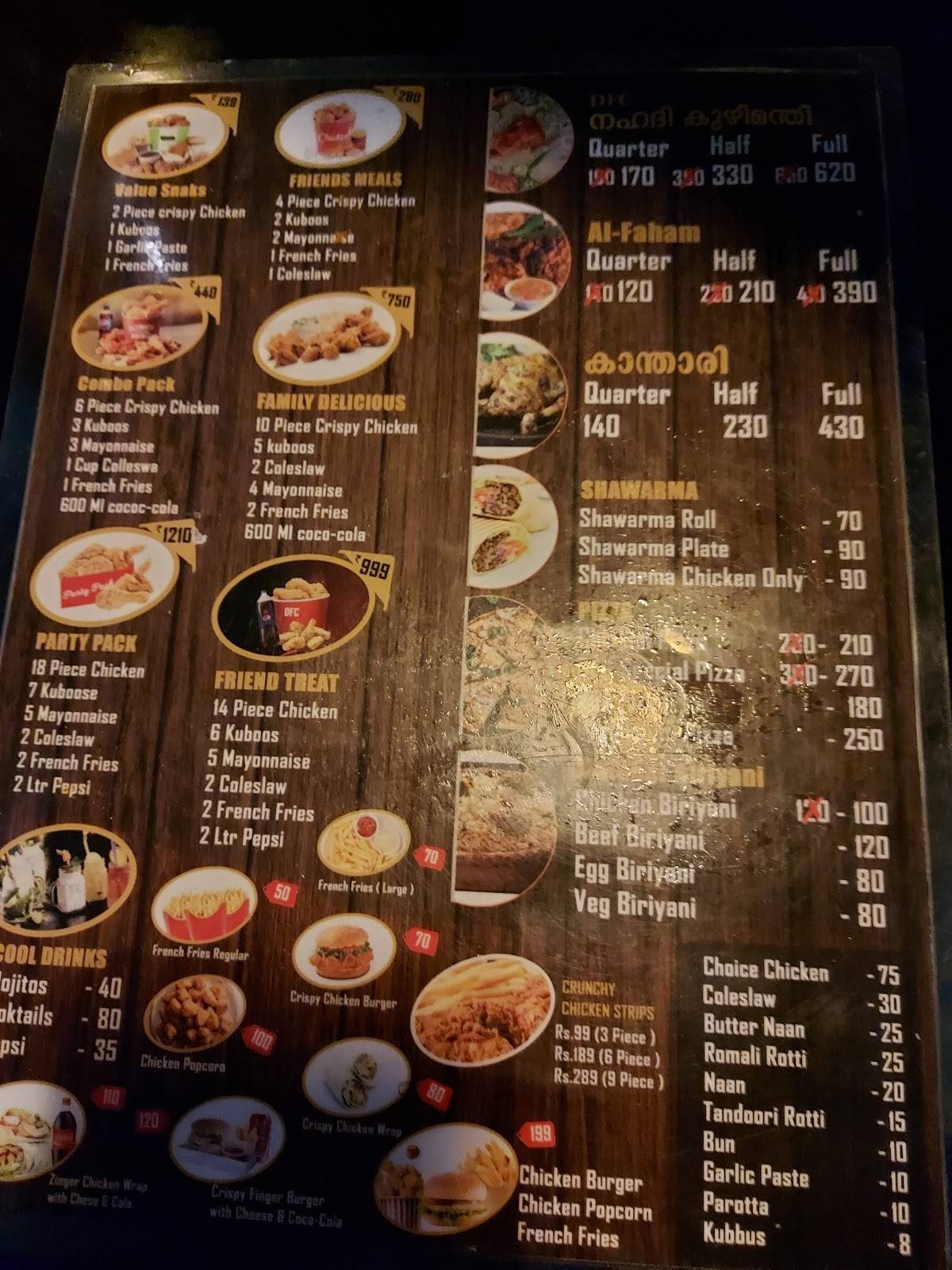 Menu at Nahdi Kuzhimandhi, Perintalmanna