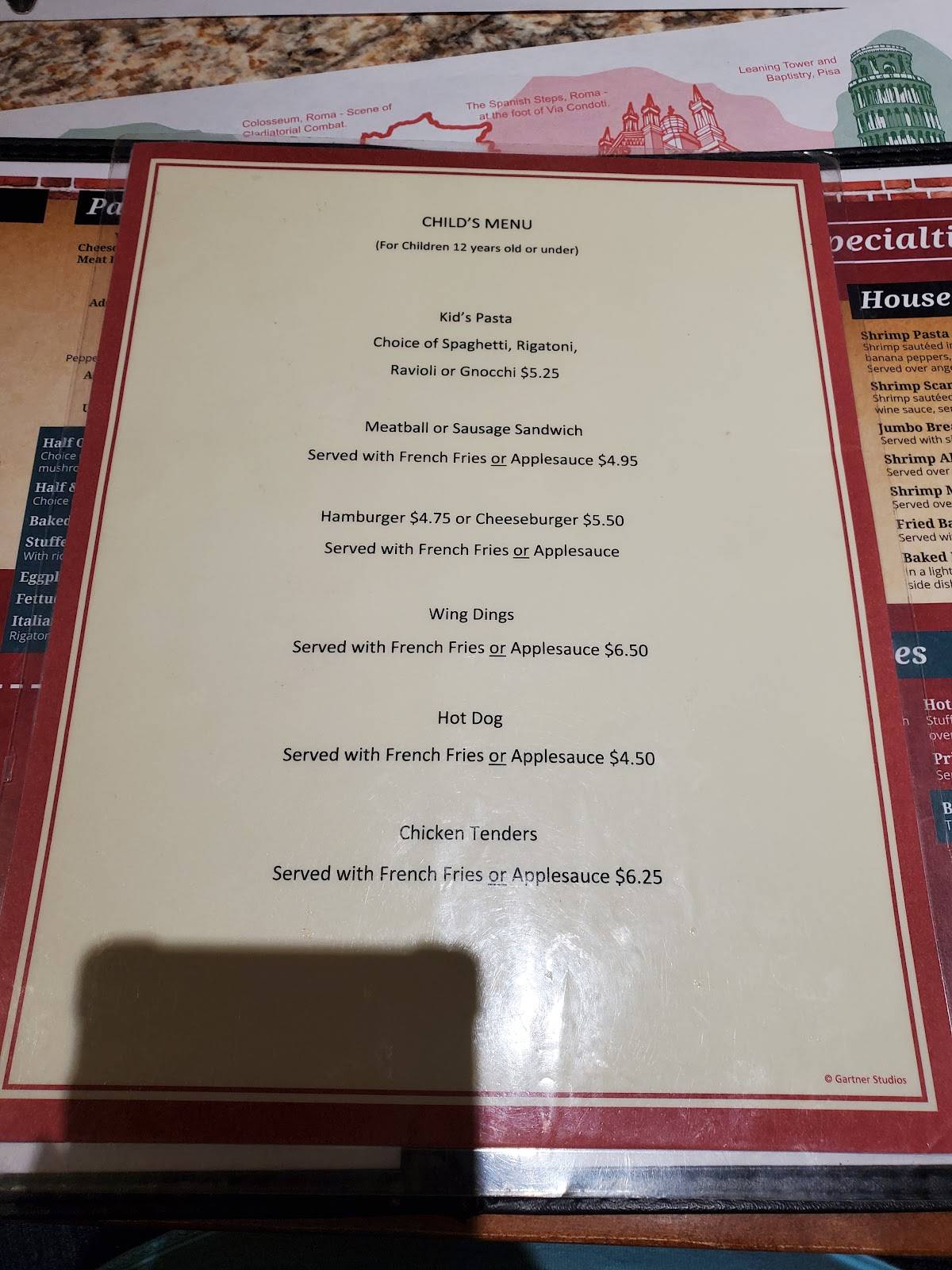 Menu at Naples Spaghetti House restaurant, Steubenville