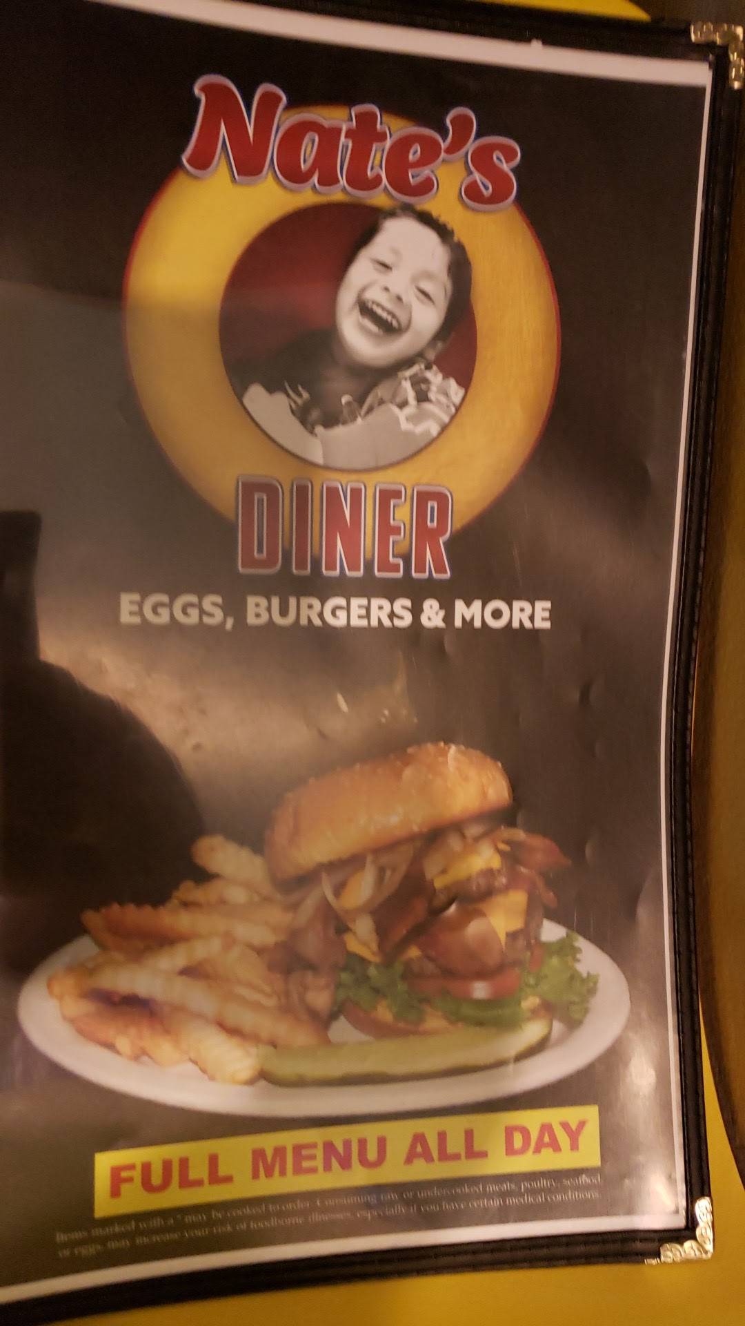 Menu at Nate's Diner restaurant, Houston